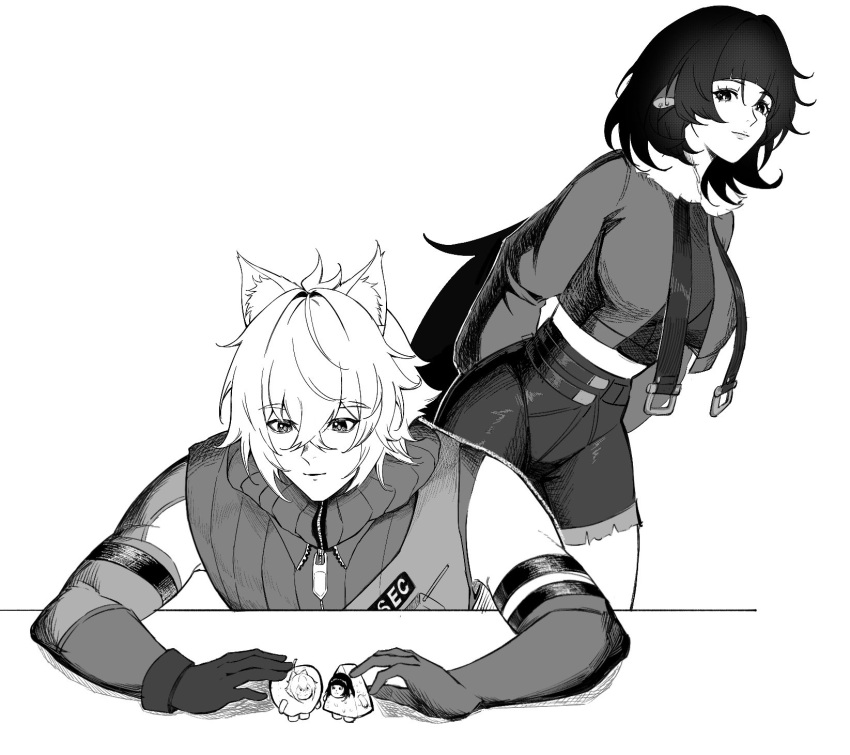 Safebooru - 1boy 1girl animal ears black hair cat boy cat ears chibi ...