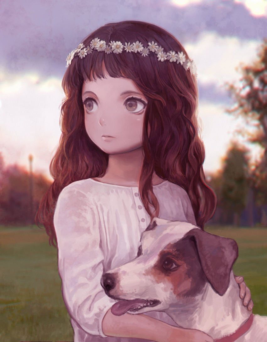 Safebooru - 1girl absurdres brown eyes brown hair dog dress ...