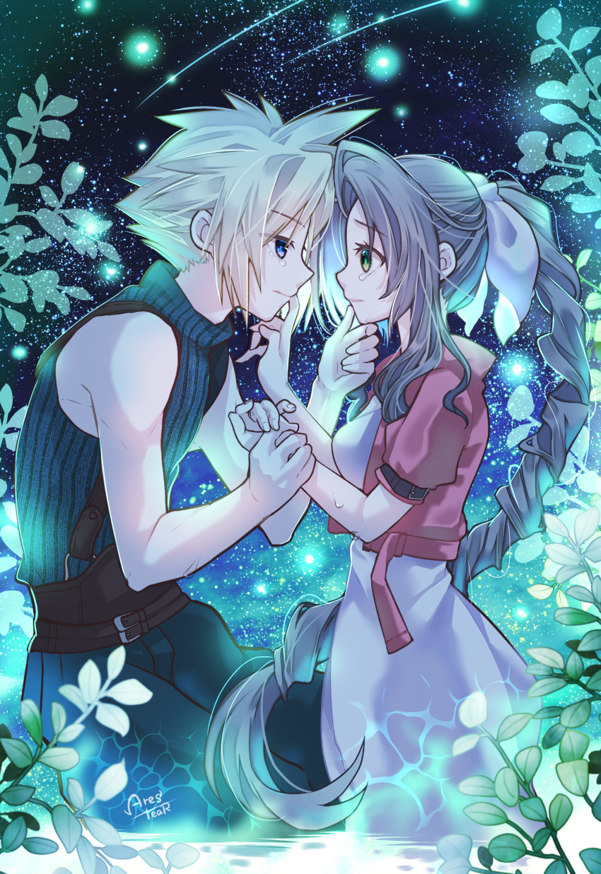 Safebooru - 1boy 1girl absurdres aerith gainsborough arestear0701 artist name bare shoulders ...