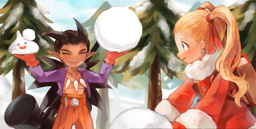 Safebooru - 1boy 1girl antenna hair backpack bag belt blonde hair bone ...