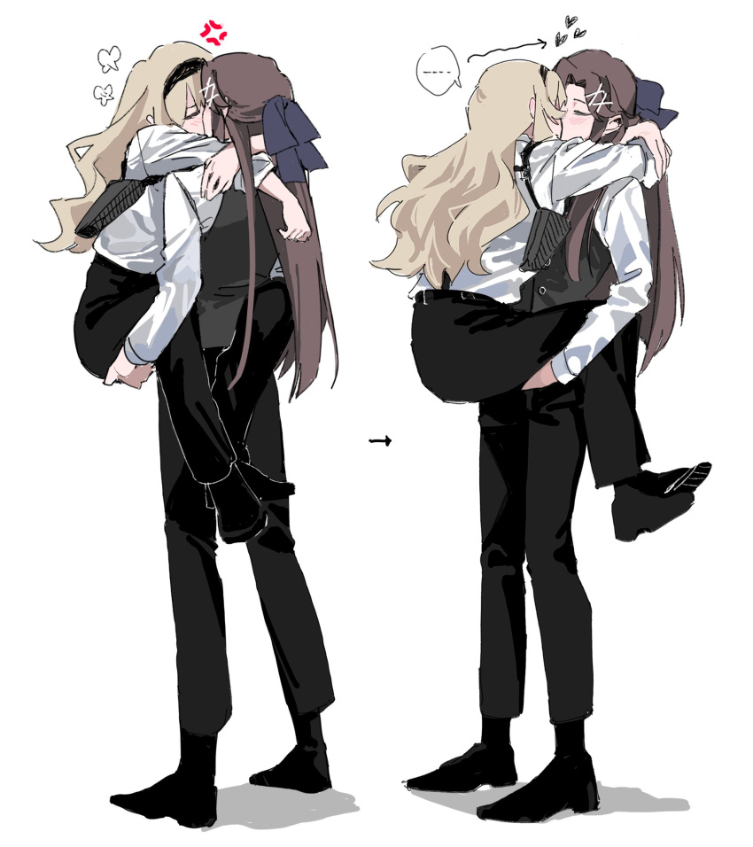 Safebooru - 2girls 9urodine anger vein blonde hair bow brown hair carrying carrying person ...