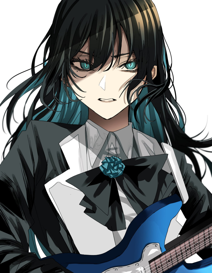 Safebooru - 1girl ado (utaite) black bow black bowtie black coat black hair blue eyes blue ...