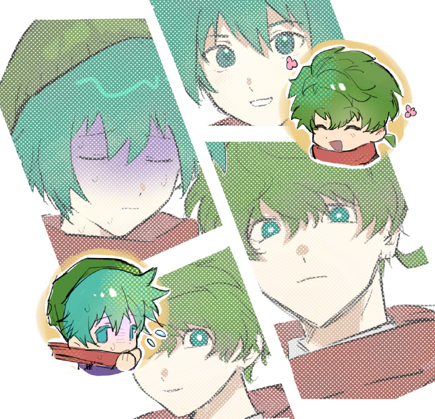 Safebooru - 2boys aqua eyes aqua hair chibi chinese commentary closed ...