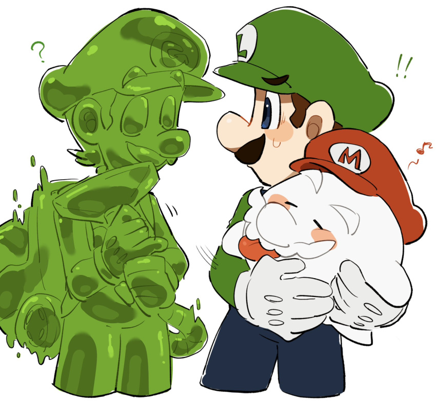 Safebooru - 3boys blue eyes blue overalls boo mario brown hair facial ...