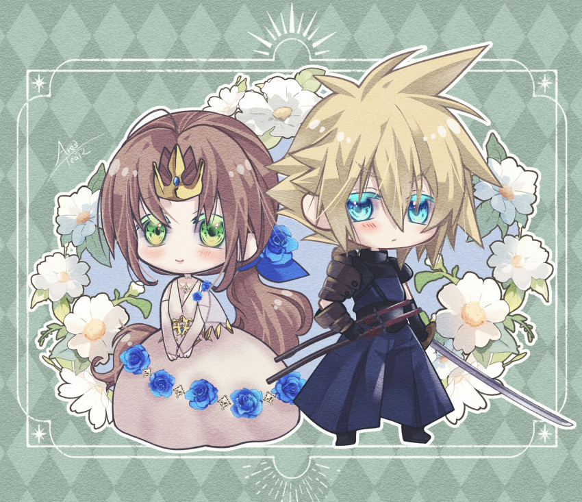 Safebooru - 1boy 1girl absurdres aerith gainsborough aerith gainsborough (prism dress) aqua eyes ...