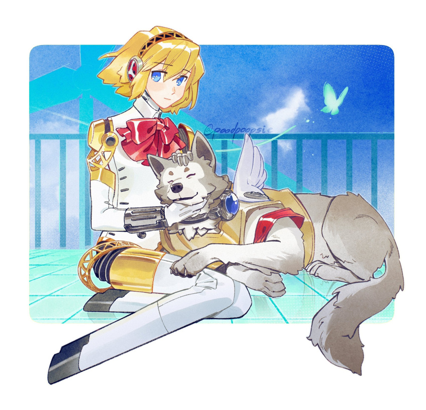 Safebooru - 1girl aegis (persona) android artist name blonde hair blue butterfly blue eyes ...