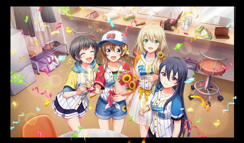 Safebooru - 4girls :d ^ ^ arihara tsubasa baseball cap baseball uniform black border black hair ...