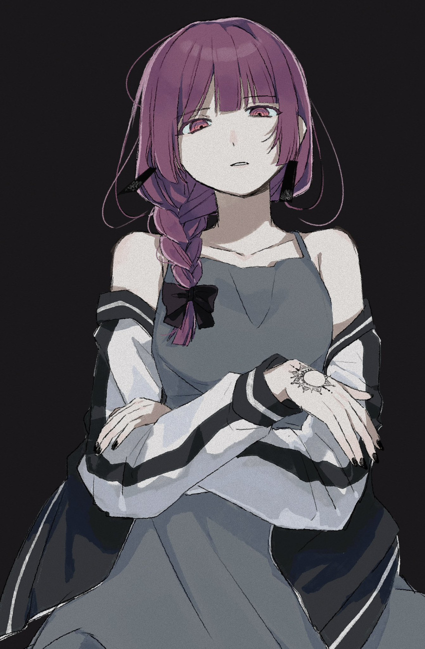 Safebooru - 1girl black background black bow black nails blunt bangs bocchi the rock! bow braid ...