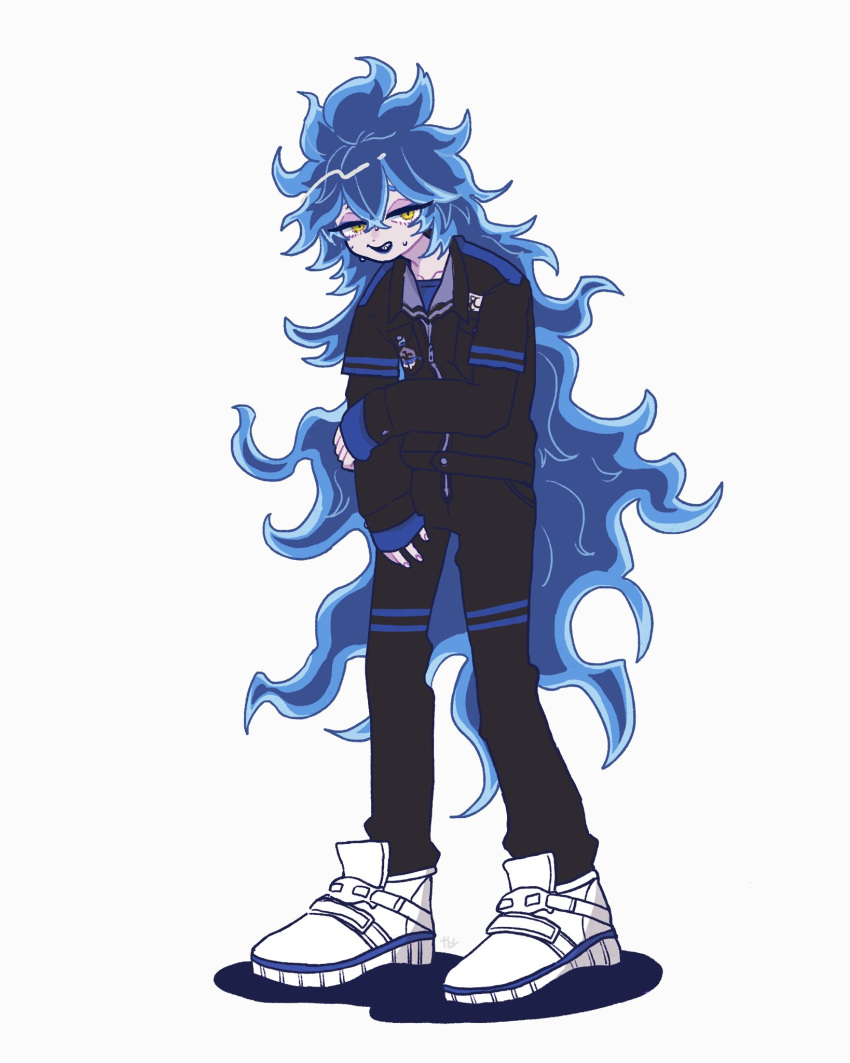 Safebooru - 1boy blue hair commentary request fiery hair full body ...