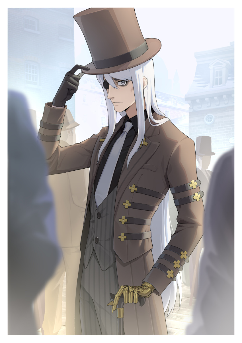 Safebooru - 1boy absurdres ace attorney adjusting clothes adjusting headwear black gloves black ...