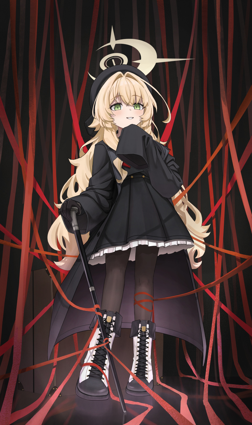 Safebooru - 1girl absurdres beret black coat black gloves black hat black pantyhose black ...