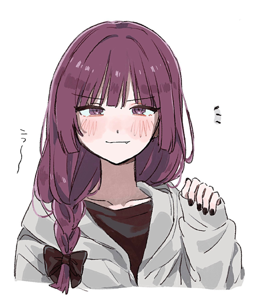 Safebooru - 1girl black bow black nails black shirt blunt bangs blush ...