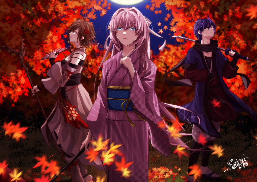 Safebooru - 1boy 2girls absurdres akahitoha (vocaloid) black scarf blue ...