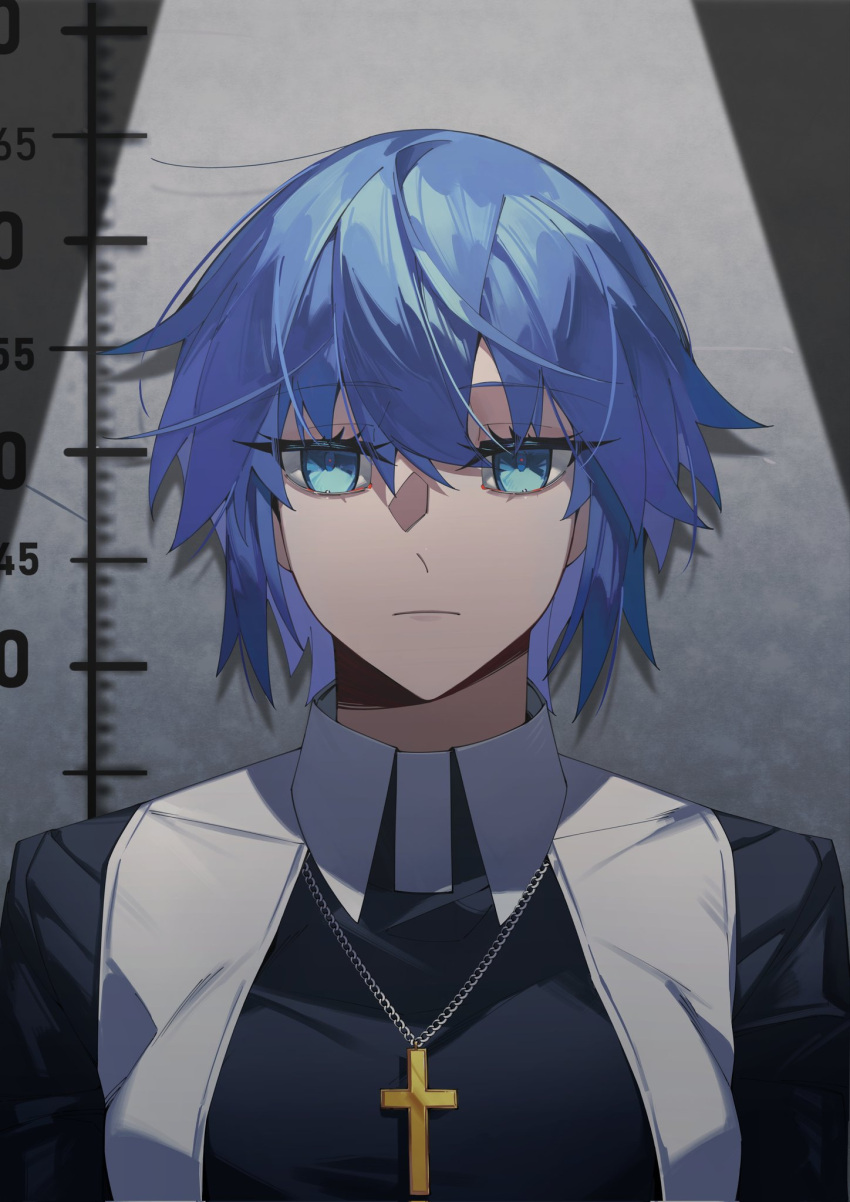 Safebooru - 1girl blue eyes blue hair ciel (tsukihime) closed mouth cross cross necklace ...