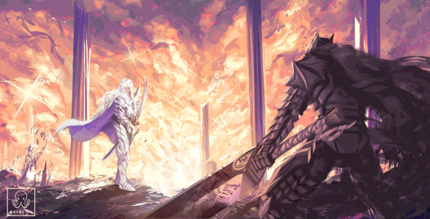 Safebooru - 2boys armor battle berserk berserker armor black armor cape ...