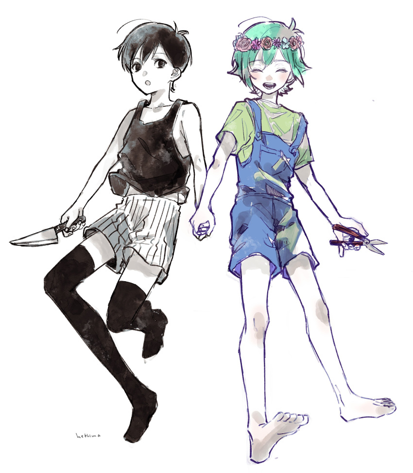 Safebooru - 2boys absurdres barefoot basil (headspace) (omori) basil (omori) black eyes black ...