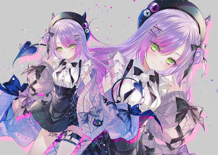 Safebooru - 1girl aran sweater beret black bow black bowtie black hat black ribbon black skirt ...