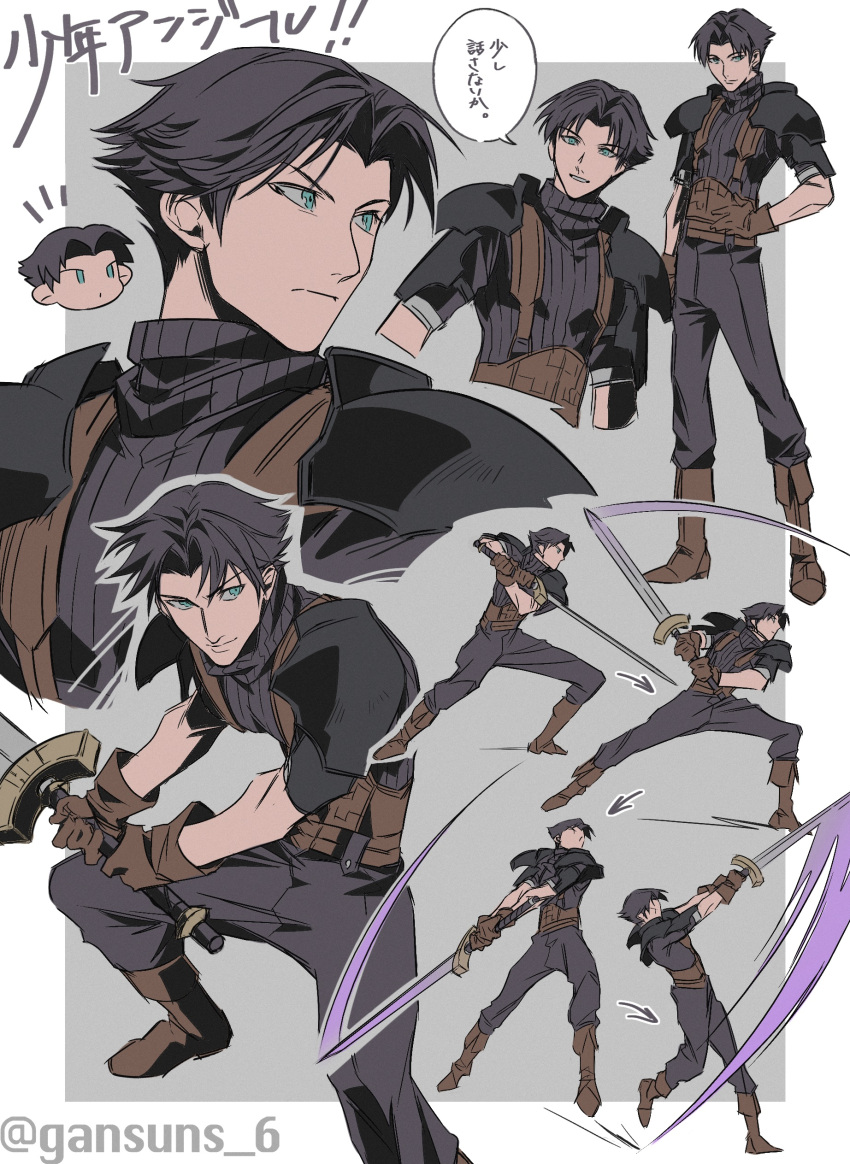 Safebooru - absurdres aged down angeal hewley aqua eyes armor belt black hair black pants black ...