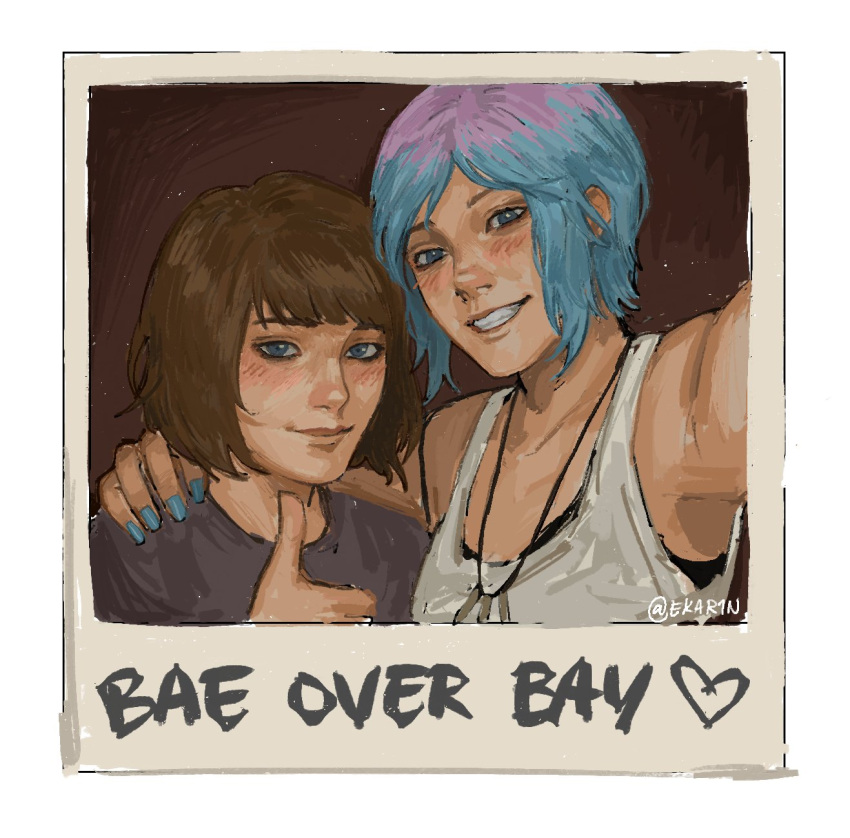 Safebooru 2girls Arm Around Shoulder Blue Eyes Blue Hair Blue Nails 9991