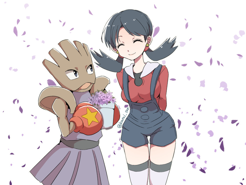 Safebooru - 1girl ^ ^ arms behind back black hair blue overalls boxing ...