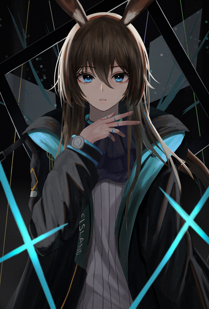Safebooru - 1girl absurdres amiya (arknights) animal ears arknights black jacket blue eyes brown ...