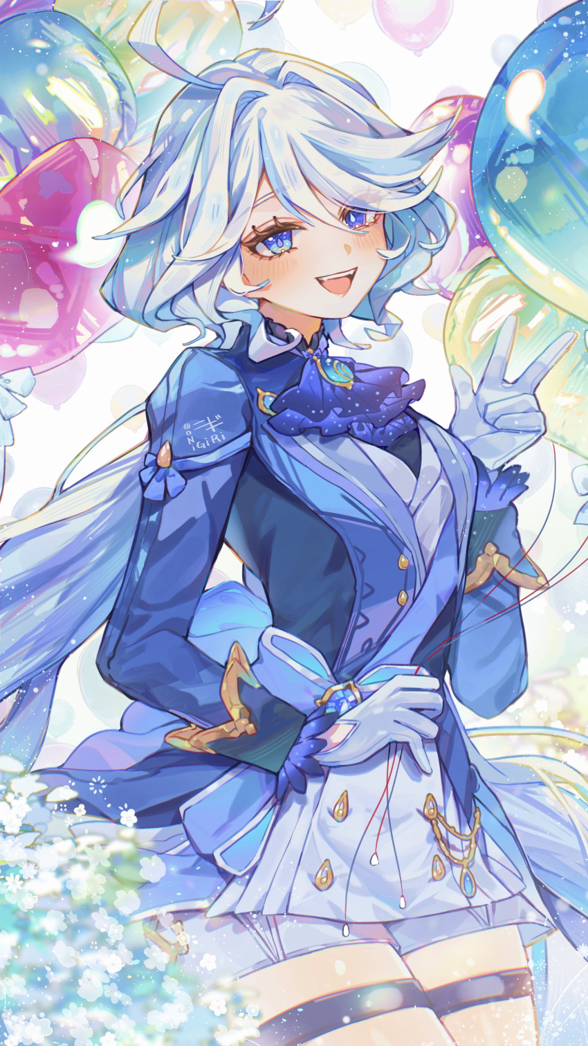 Safebooru - 1girl absurdres ahoge ascot balloon blue ascot blue eyes blue hair blue jacket ...