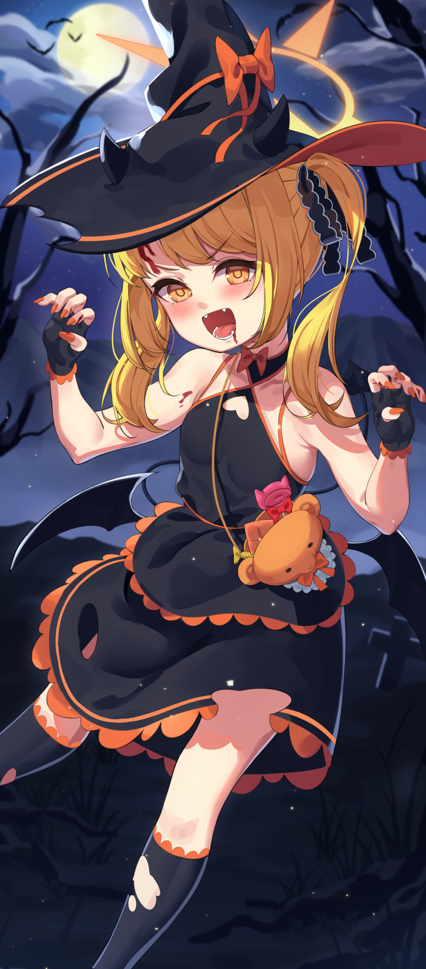 Safebooru - 1girl :d absurdres bag bare shoulders bat (animal) black dress black gloves blonde ...