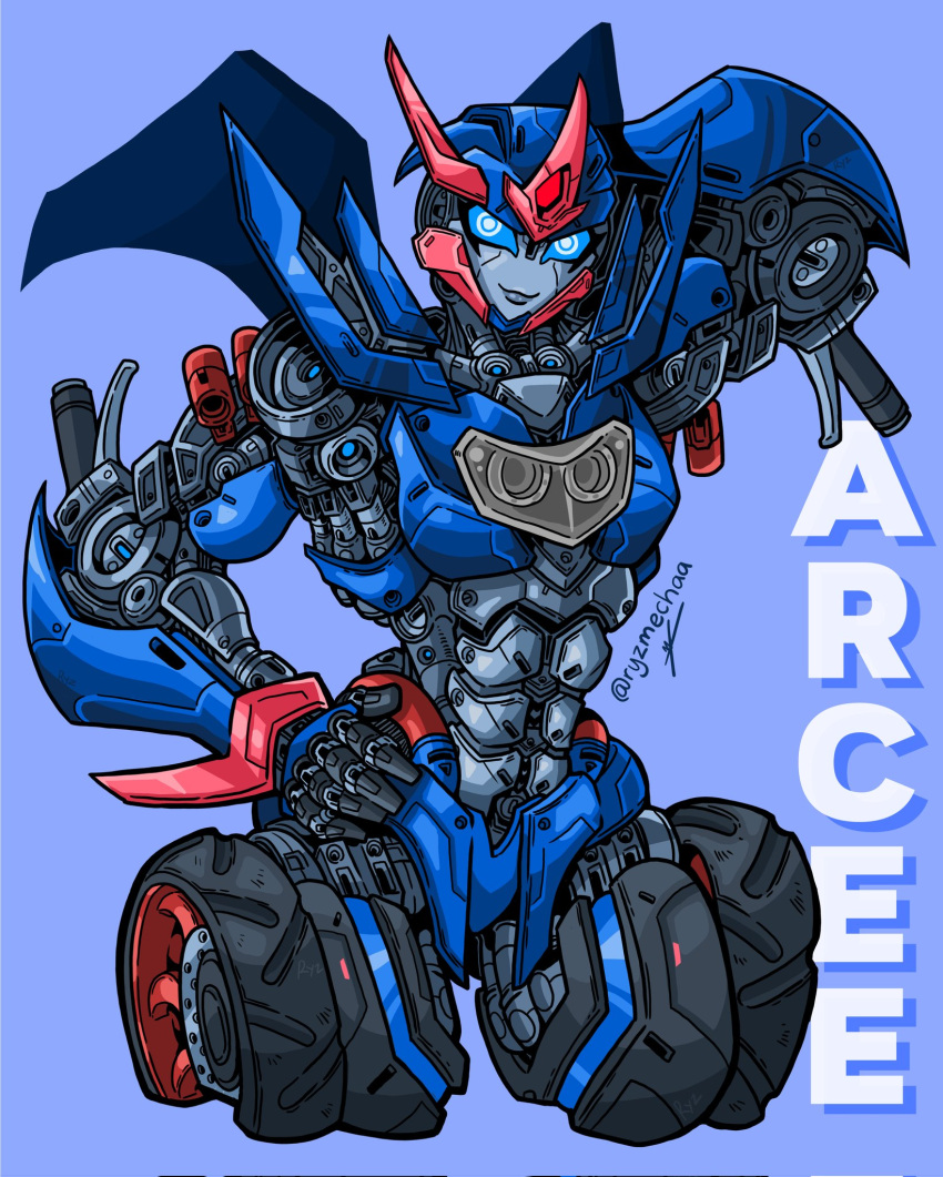 Safebooru - 1girl arcee autobot blue background blue eyes hand on own ...