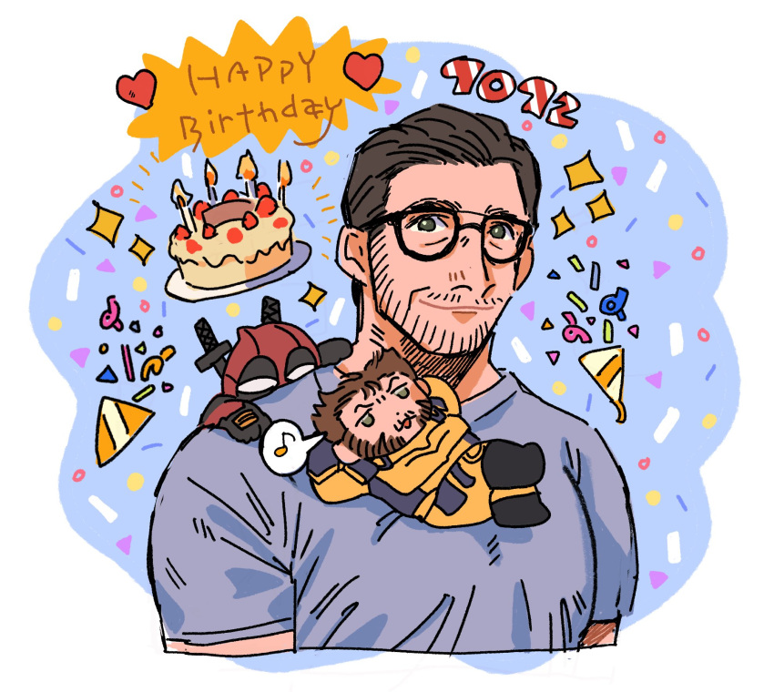 Safebooru - 3boys animification beard birthday cake brown hair cake ...