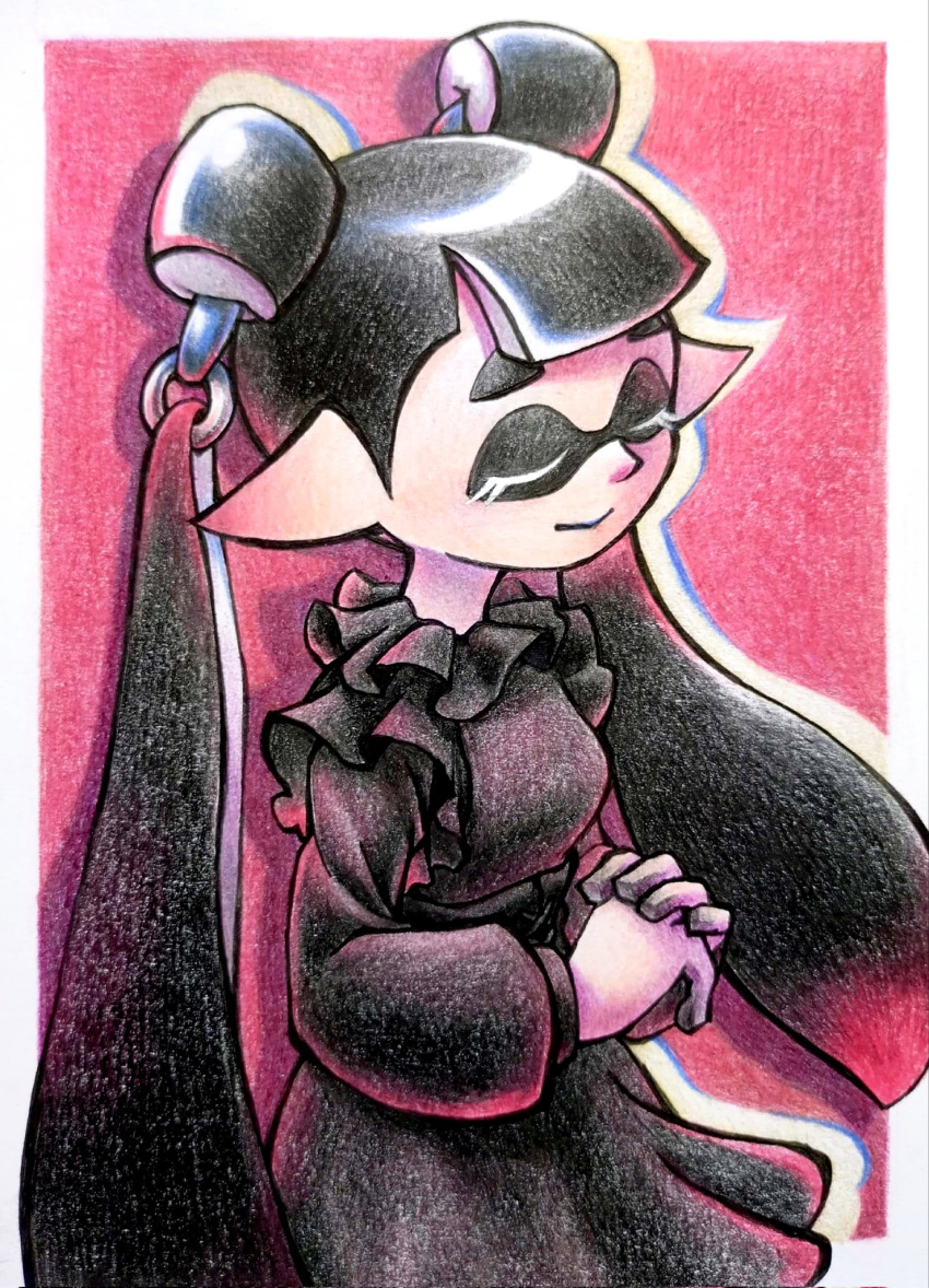 Safebooru - 1girl black dress black hair closed eyes co ma tsu na ...