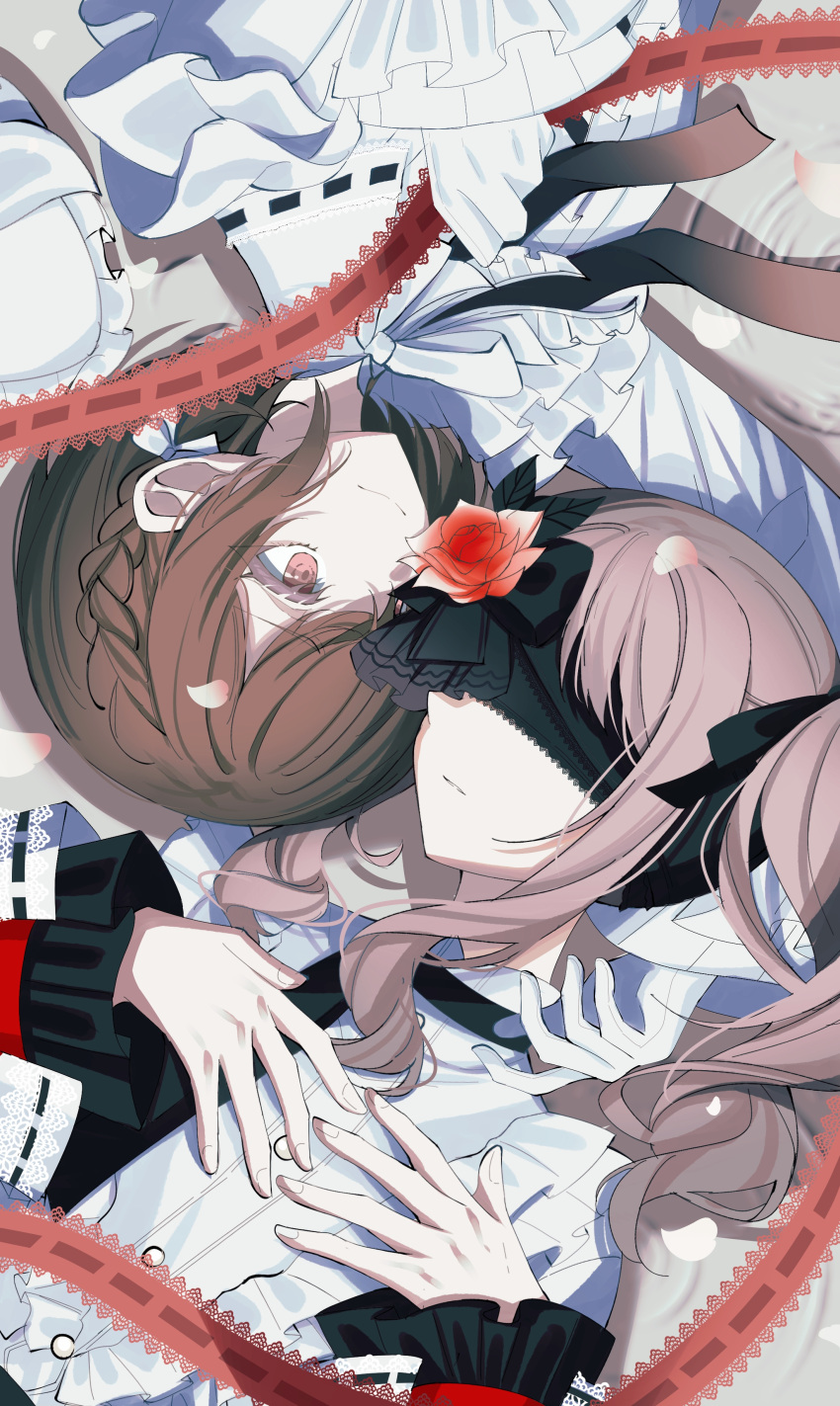 Safebooru - 1girl 1other absurdres akiyama mizuki black blindfold blindfold braid brown eyes ...