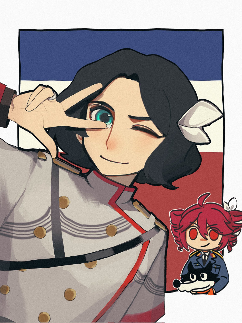 Safebooru - ahoge black hair black necktie blue eyes blue jacket border ...