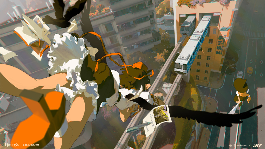 Safebooru - 2girls apartment bird wings black wings broom broom riding ...