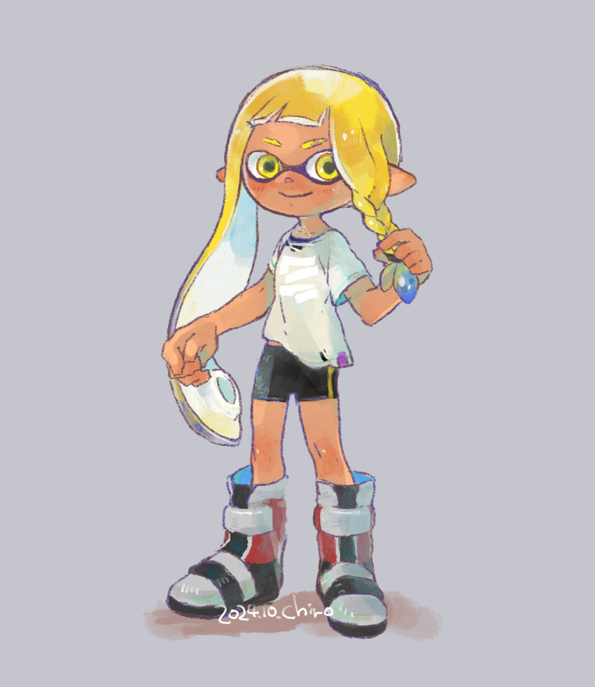 Safebooru - 1girl bike shorts black shorts blonde hair blue hair braid ...