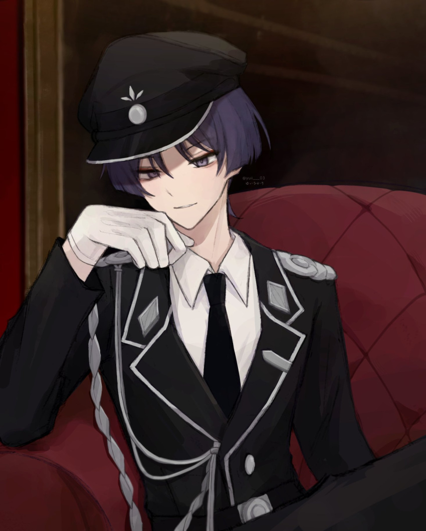 Safebooru - 1boy aiguillette arm at side belt black belt black hat black jacket black necktie ...