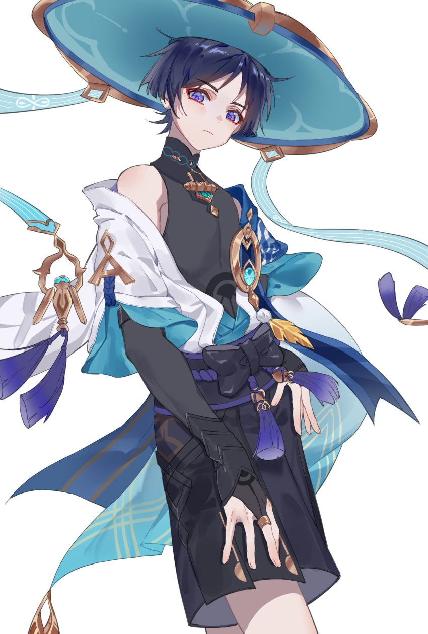 Safebooru - 1boy anemo symbol (genshin impact) aqua gemstone aqua kimono aqua sleeves arm at ...