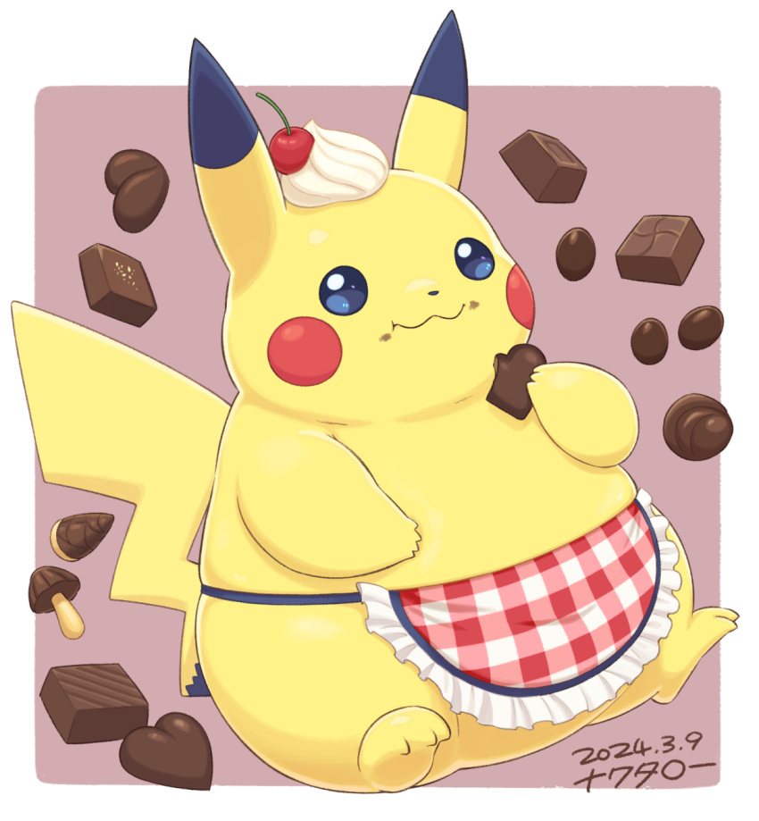 Safebooru - :3 animal focus apron blue eyes border candy cherry ...