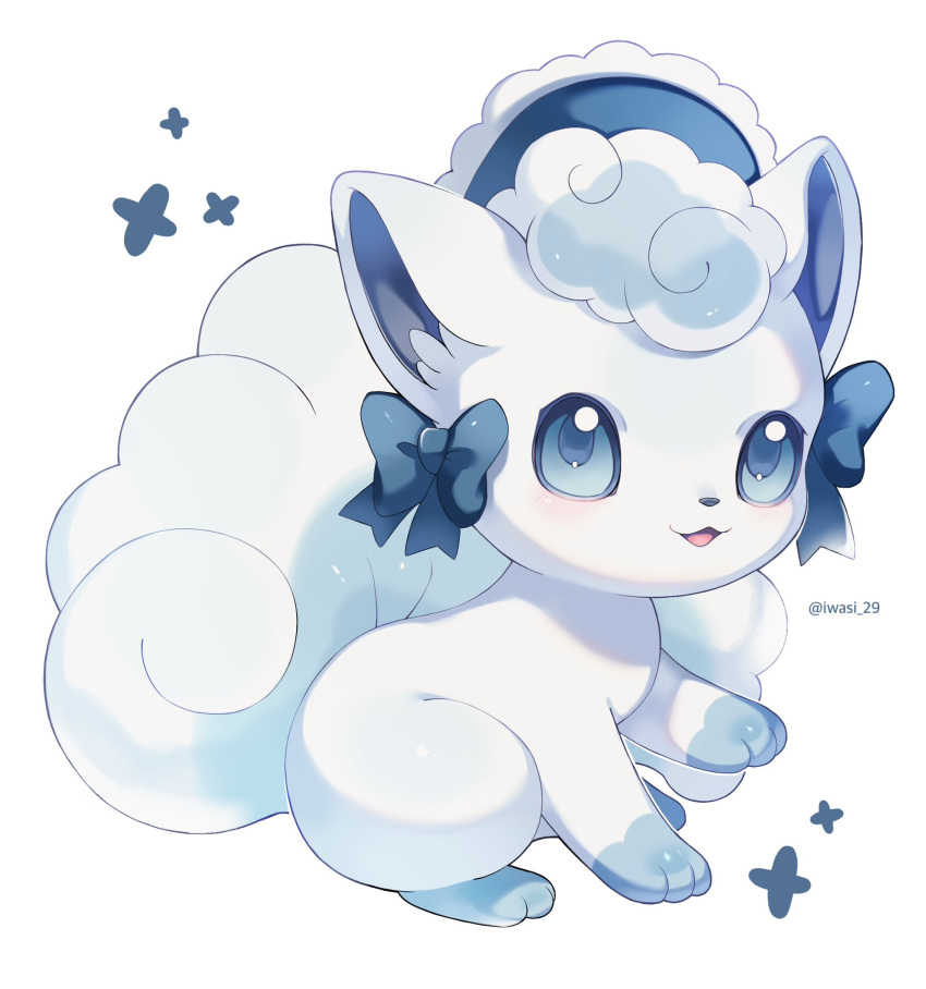 Safebooru - alolan vulpix black background blue bow blue eyes blush bow ...