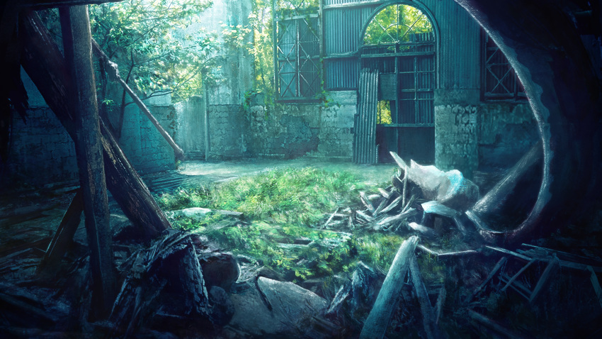 Safebooru - abandoned chinese commentary commentary day grass highres no humans original ...