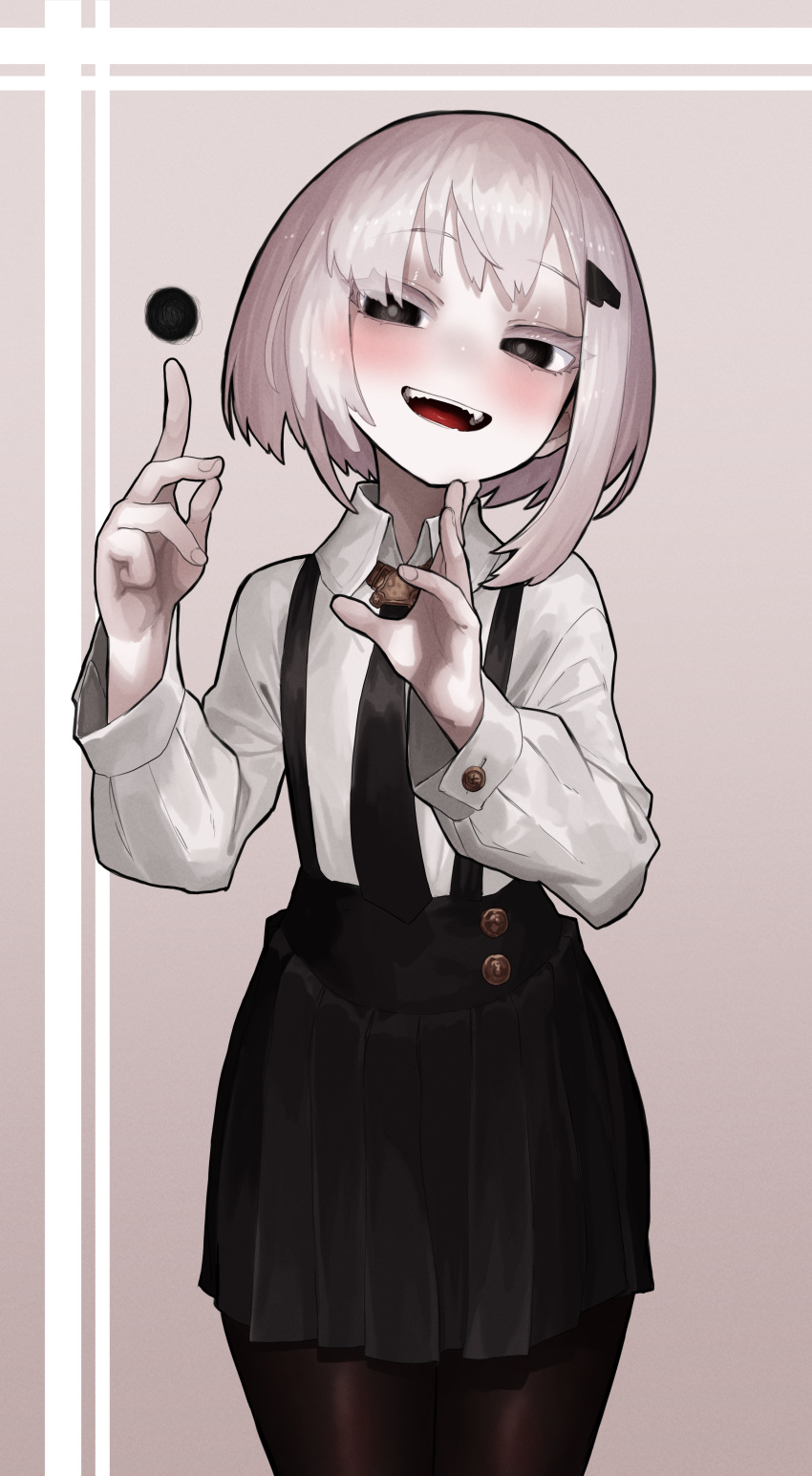 Safebooru - 1girl absurdres arms up black eyes black hole black necktie black skirt blush ...