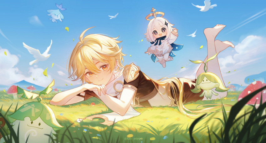 Safebooru - 1boy 1girl absurdres aether (genshin impact) ahoge aranara (genshin impact) armor ...