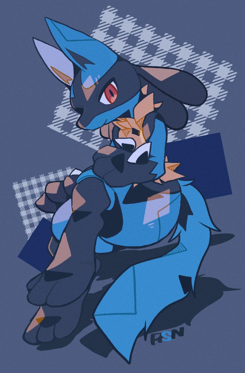 Safebooru - absurdres black fur black hair blue fur closed mouth full body furry highres lucario ...