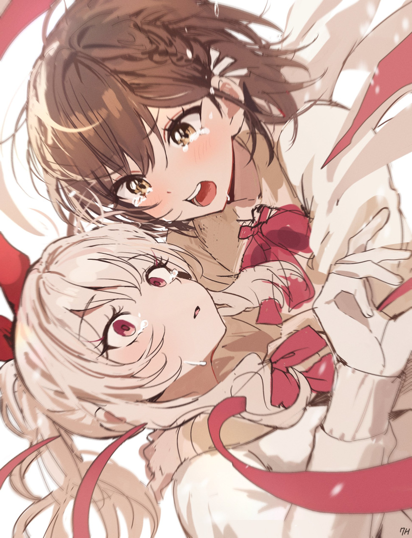 Safebooru - 1girl 1other absurdres akiyama mizuki androgynous blush bow bowtie braid brown ...