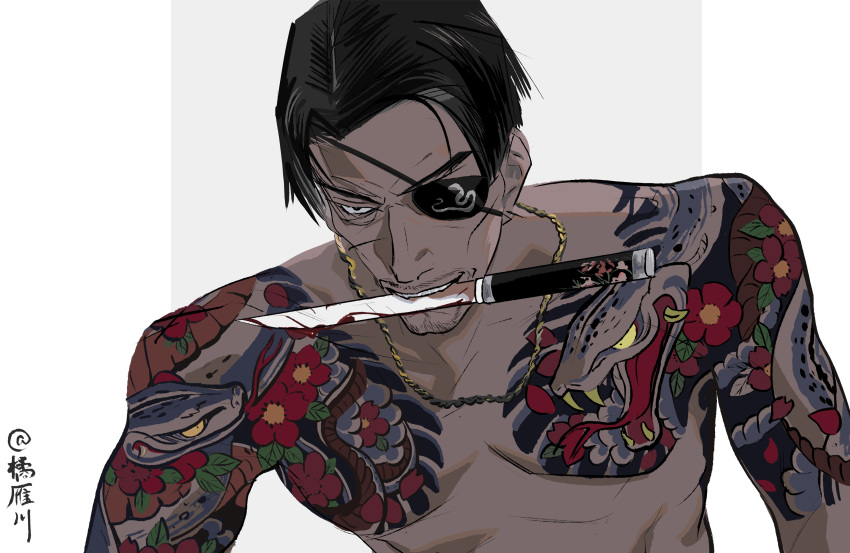 Safebooru - 1boy absurdres arm tattoo black hair eyepatch facial hair ...