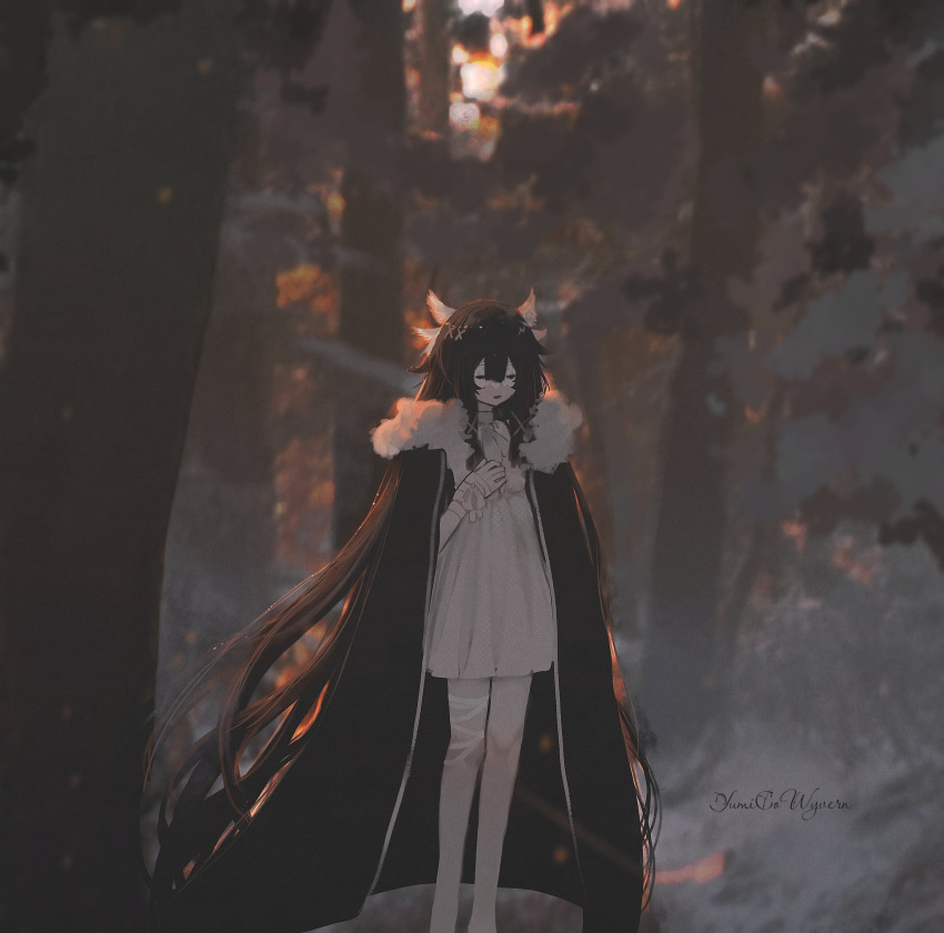 Safebooru - 1girl bandaged hand bandaged leg bandages black cloak black hair blunt tresses cloak ...