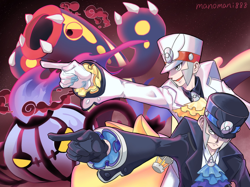 Safebooru - 2boys absurdres ascot black background black gloves black ...