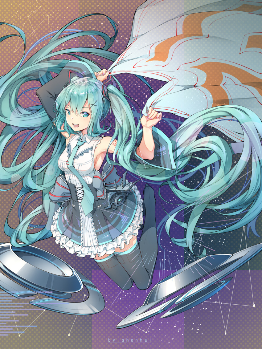 Safebooru - 1girl absurdly long hair aqua eyes aqua hair aqua necktie artist name bare shoulders ...