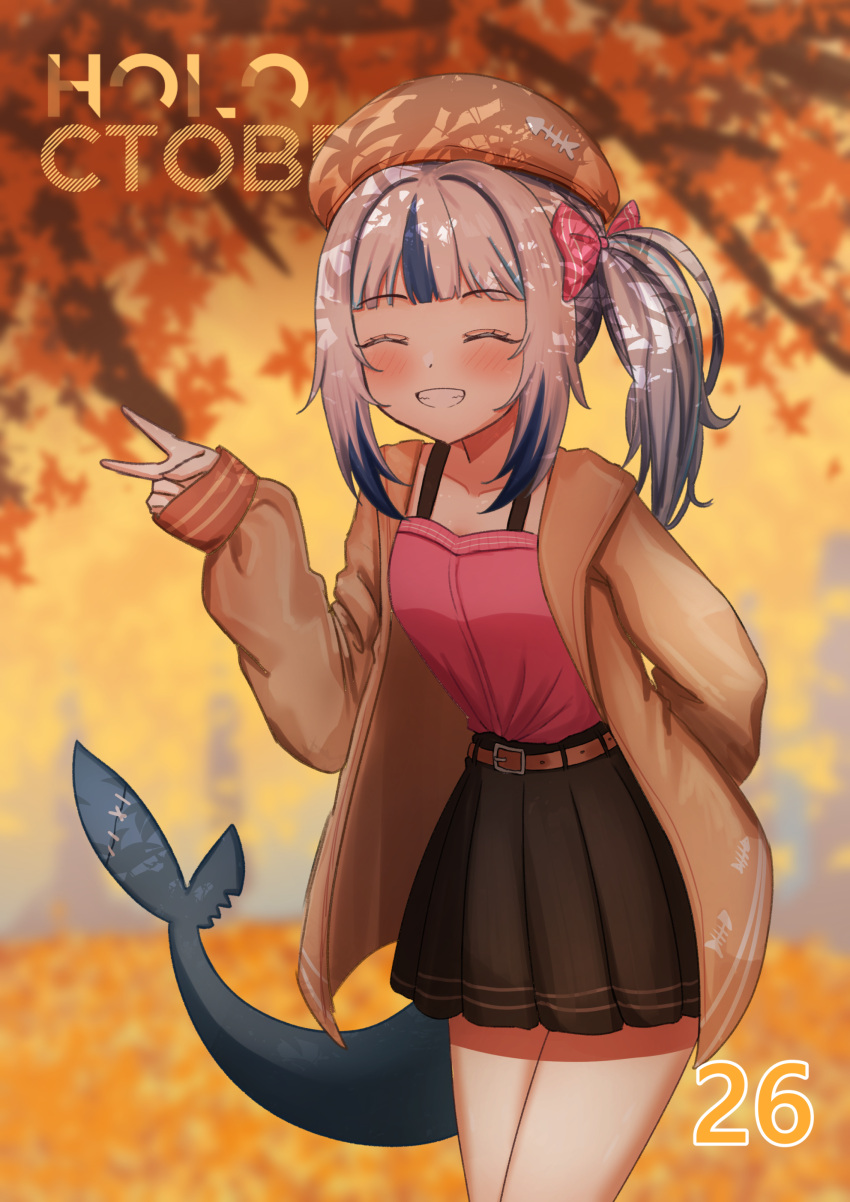Safebooru - 1girl absurdres alternate costume alternate hairstyle arm behind back autumn leaves ...