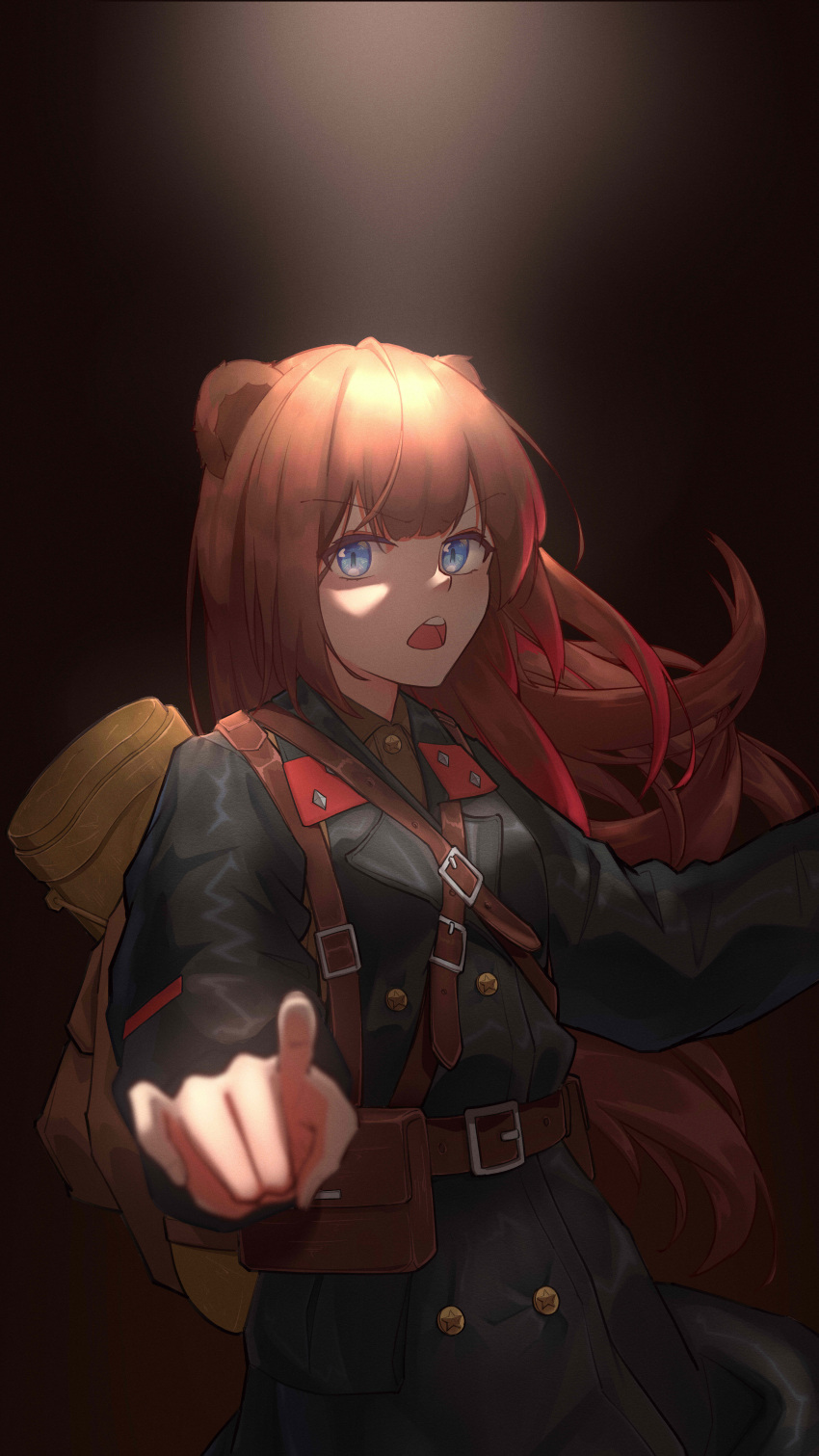 Safebooru - 1girl absurdres alvin2017uk animal arknights belt blue eyes brown hair coat highres ...