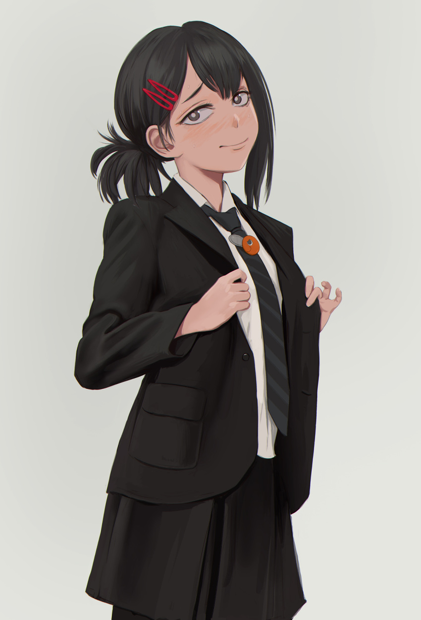 Safebooru - 1girl black eyes black hair black jacket black necktie black skirt chainsaw man ...